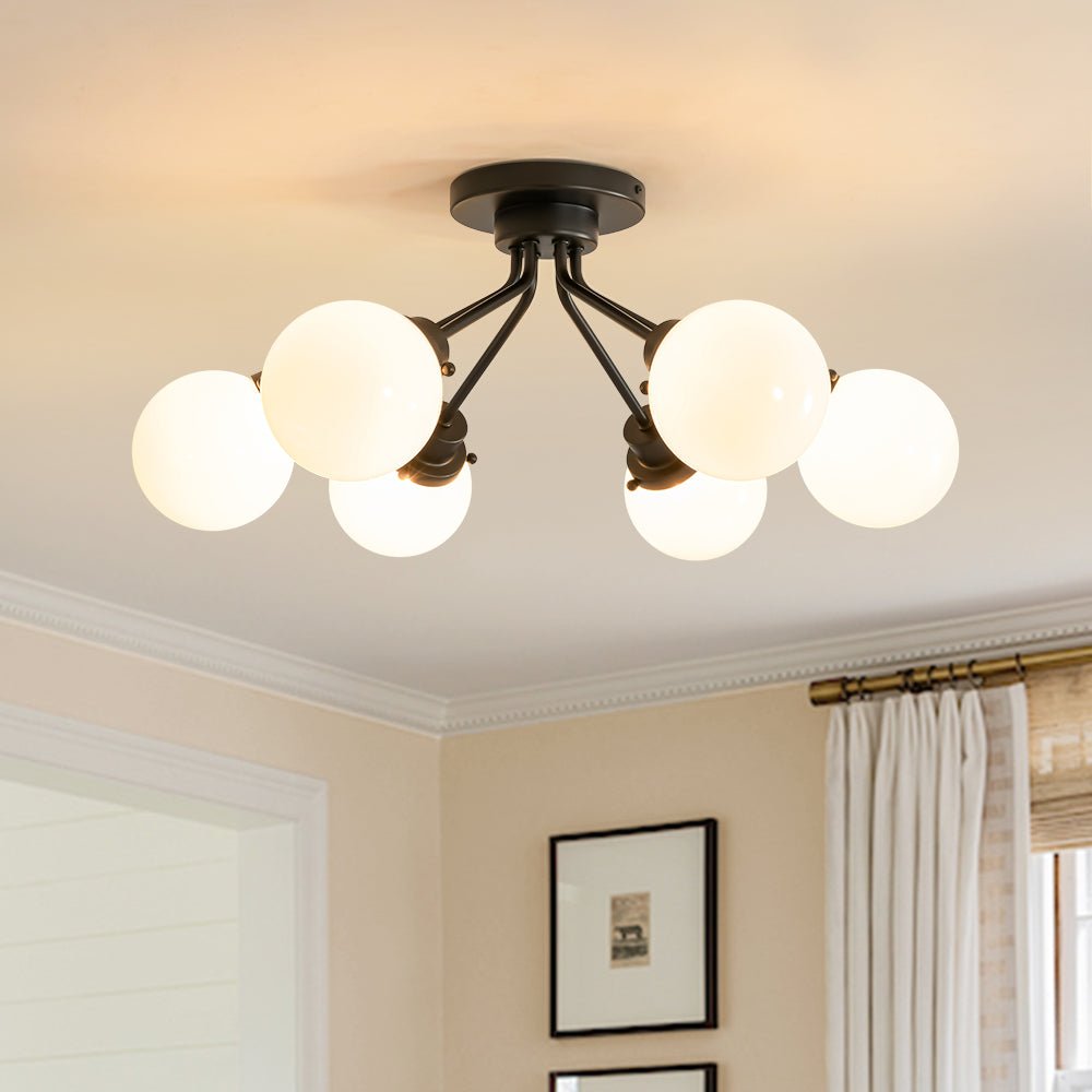 Modern 6-Light Milky White Jade-Like Glass Sputnik Semi-Flush Mount | Chandelieras – Chandelierias