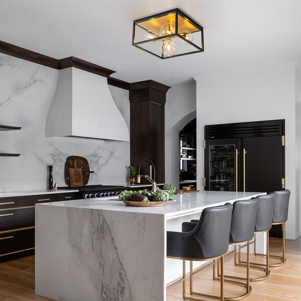 Modern 5-Light Clear Glass Square Frame Flush Mount | Chandelierias