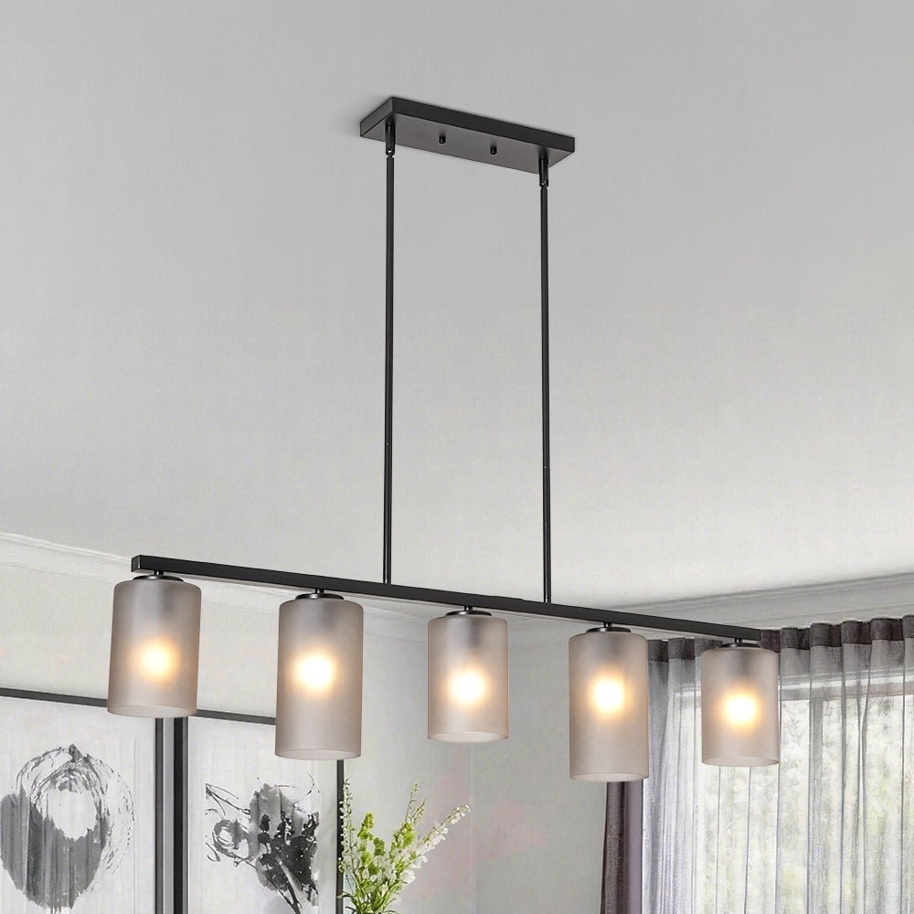 Contemporary Industrial 5-Light Cylinder Striped Glass Linear ...