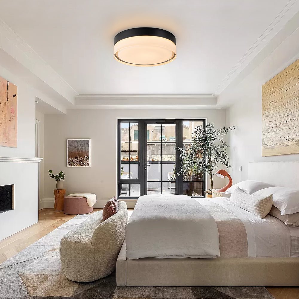 Matte Black Modern Dimmable LED Glass Flush Mount Ceiling Light ...