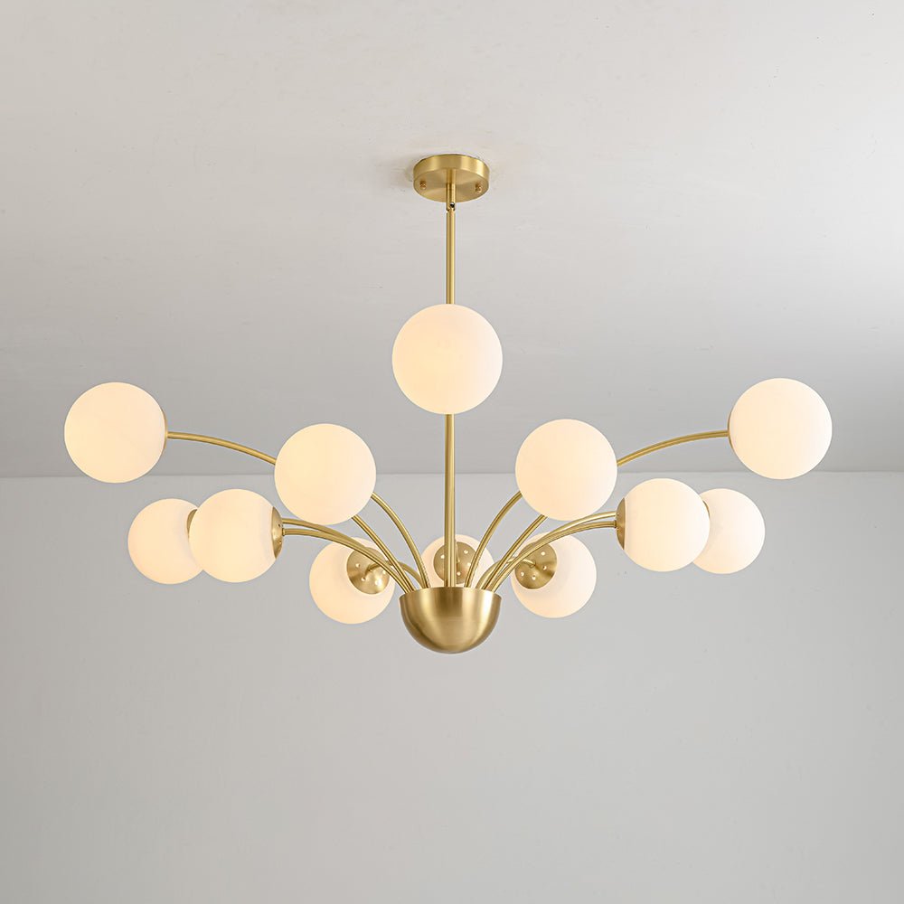 Mid-century 12-Light Firework Blooming Frosted Glass Globe Chandelier ...