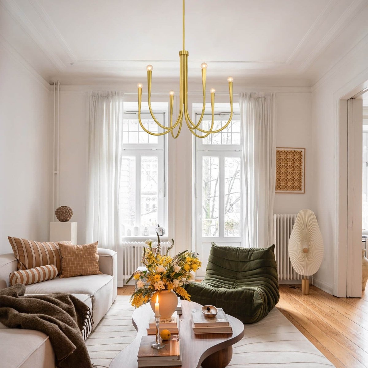 Mid-century Modern Swoop Arm Metal Chandelier | Chandelierias
