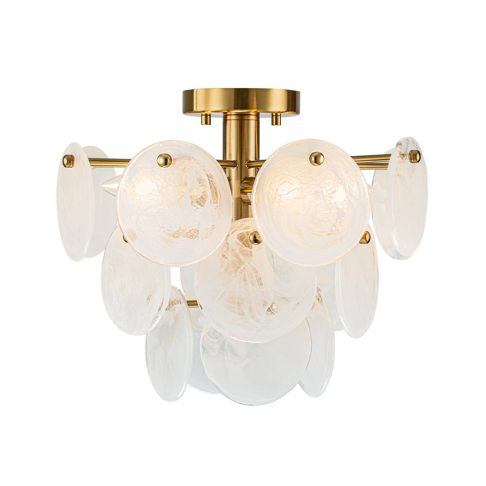 Modern 4-Light White Strie Glass Tiered Semi-Flush Mount | Chandelierias