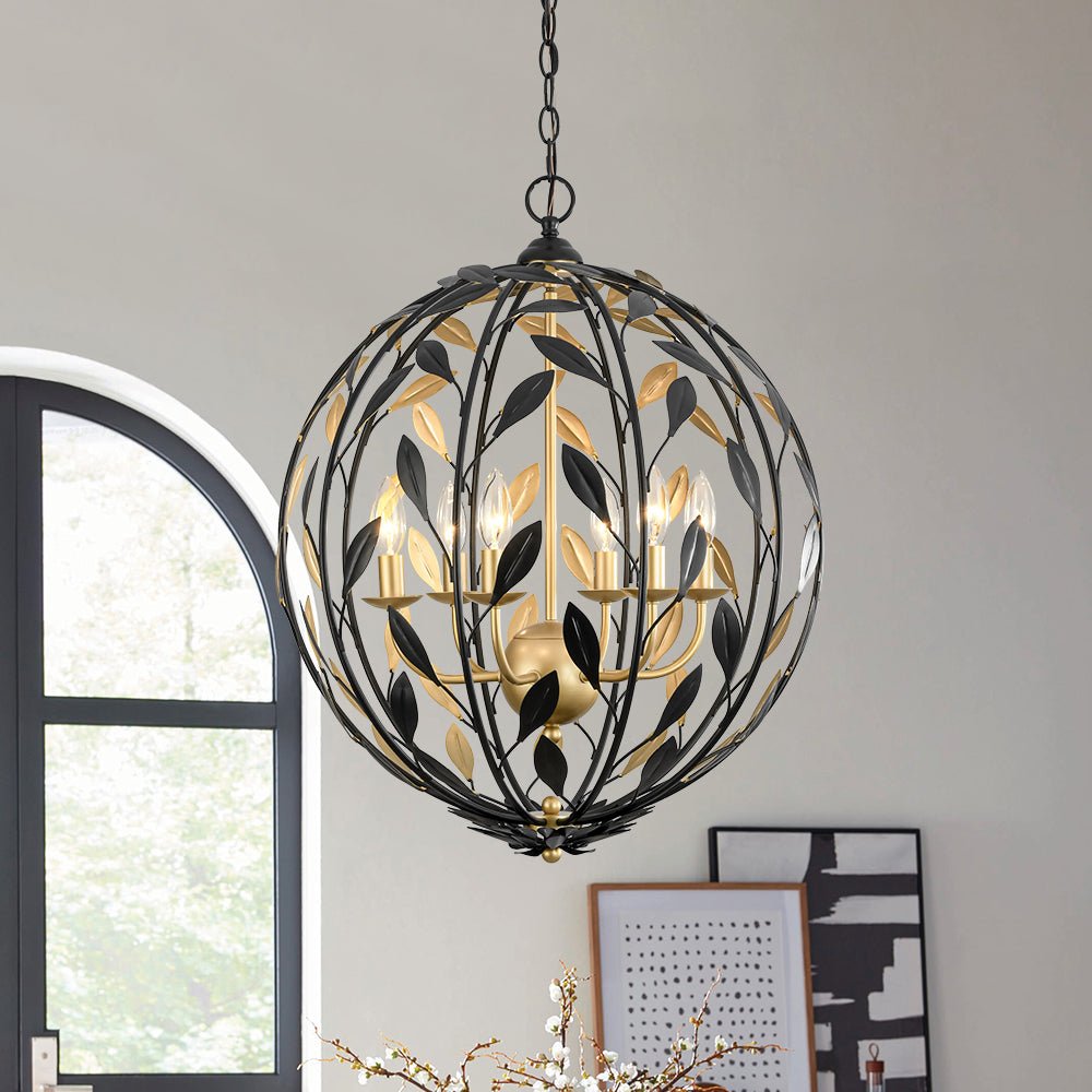 Modern 6-Light Metal Leaves Sphere Pendant | Chandelierias