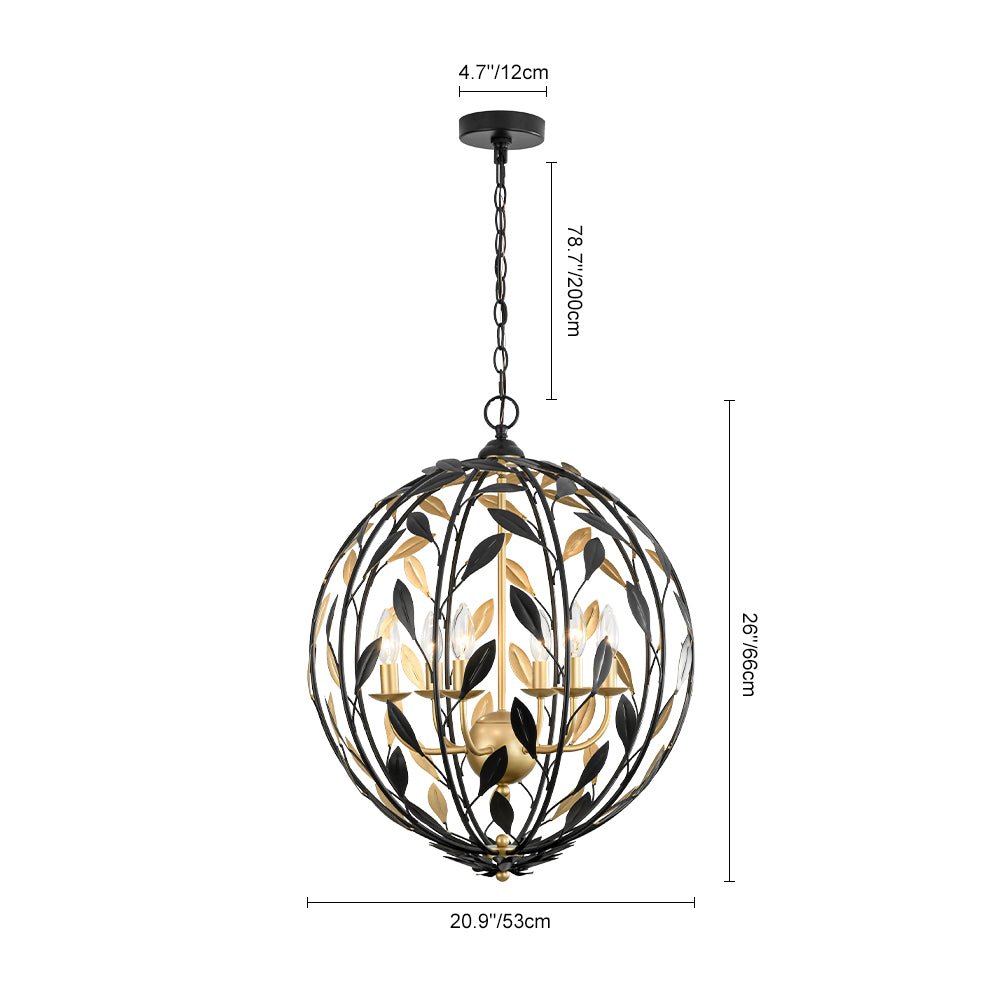Modern 6-Light Metal Leaves Sphere Pendant | Chandelierias