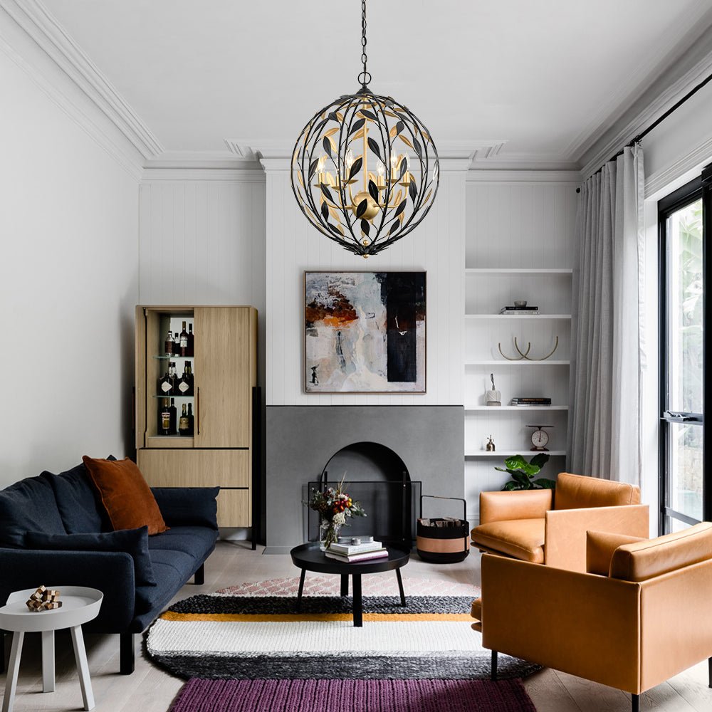 Modern 6-Light Metal Leaves Sphere Pendant | Chandelierias