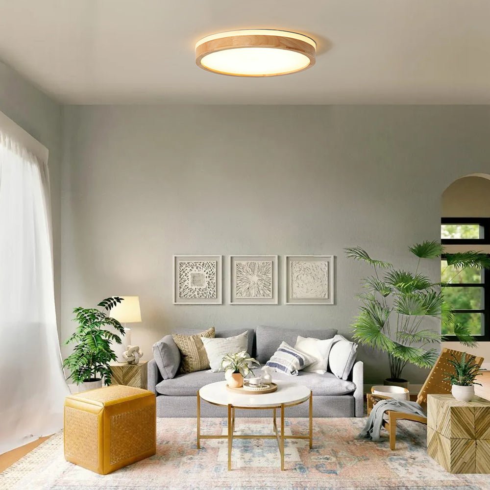 Open Box - Scandinavian Wooden Round LED Flush Mount | Chandelierias ...