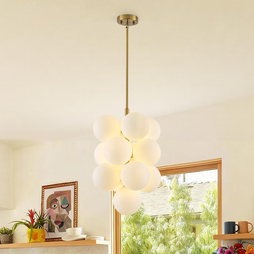 Ornate Glam 13-Light Frosted Glass White Grape Chandelier | Chandelierias
