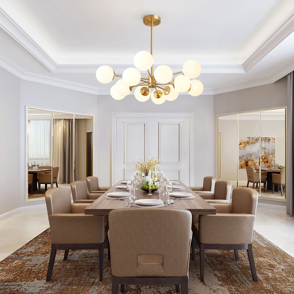 12-Light Mid-century Glass Globe Dining Room Chandelier | Chandelierias