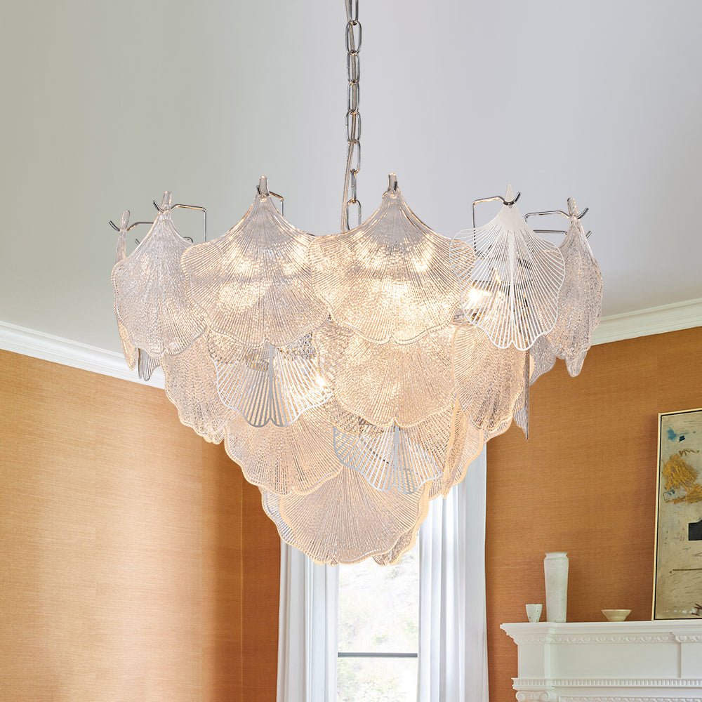 Glam Glass & Metal Ginkgo Leaf Accents Chandelier | Chandelierias