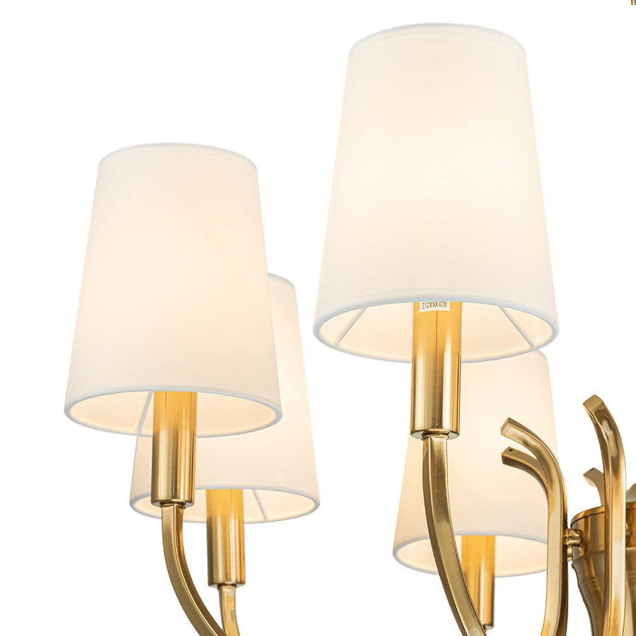 Brass 8-Light Swooping Curve Linen Shade Chandelier | Chandelierias