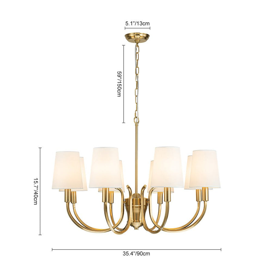 Brass 8-Light Swooping Curve Linen Shade Chandelier | Chandelierias