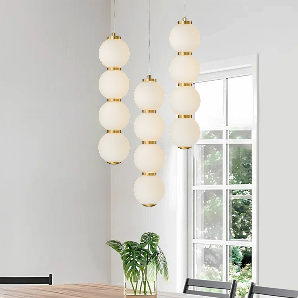 Modern Brass Hanging 4-Sphere Abacus LED Pendant Light | Chandelierias