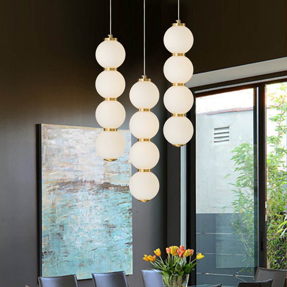 Modern Brass Hanging 4-Sphere Abacus LED Pendant Light | Chandelierias