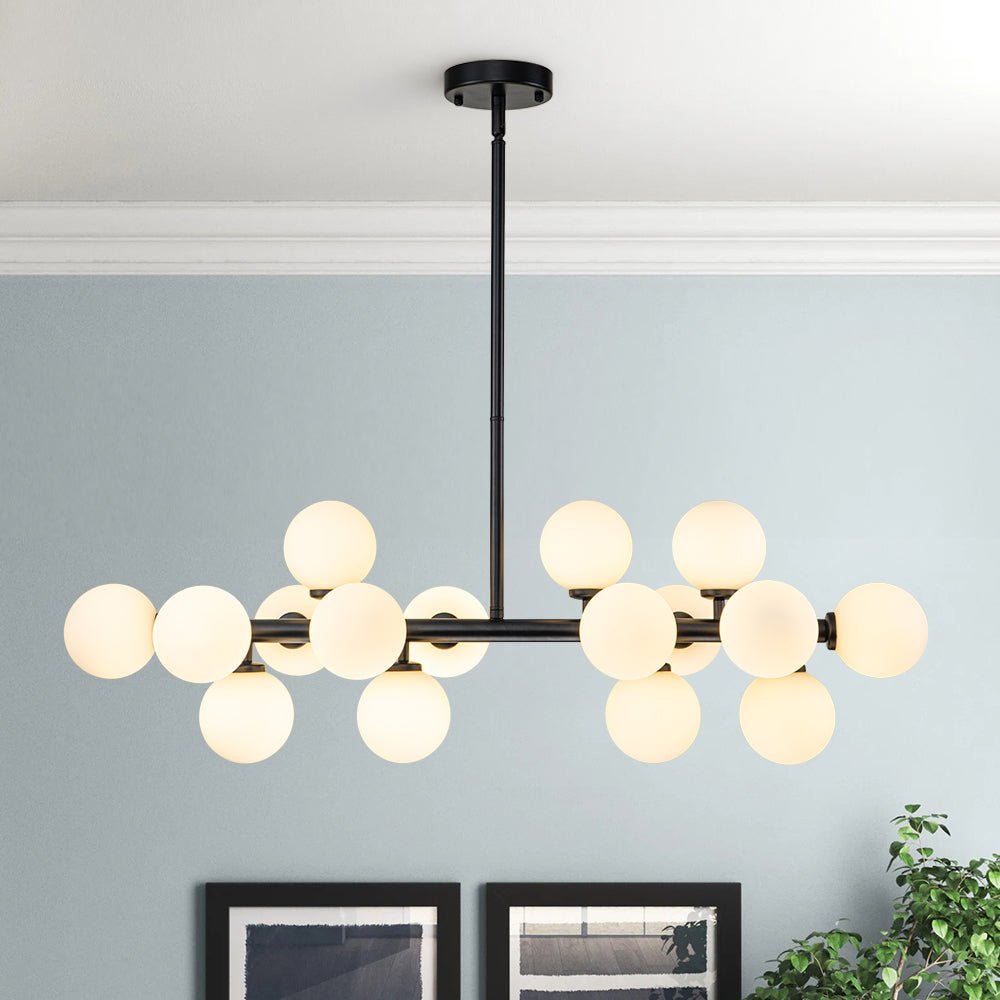 Modern Linear 16-Light Frosted Glass Globe Dining Room Chandelier ...
